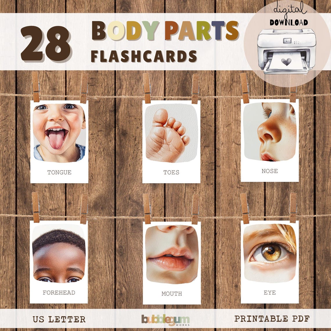 Printable Body Parts Flashcards for Kids – Montessori-inspired Learning ...