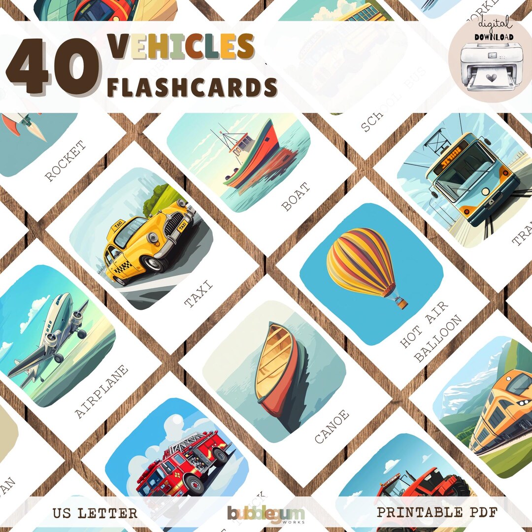 40 Vehicles Flashcards | Montessori 3-part Cards | Preschool Transport ...