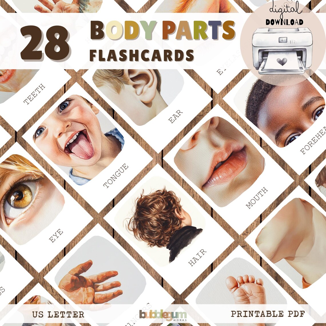 Printable Body Parts Flashcards for Kids – Montessori-inspired Learning ...