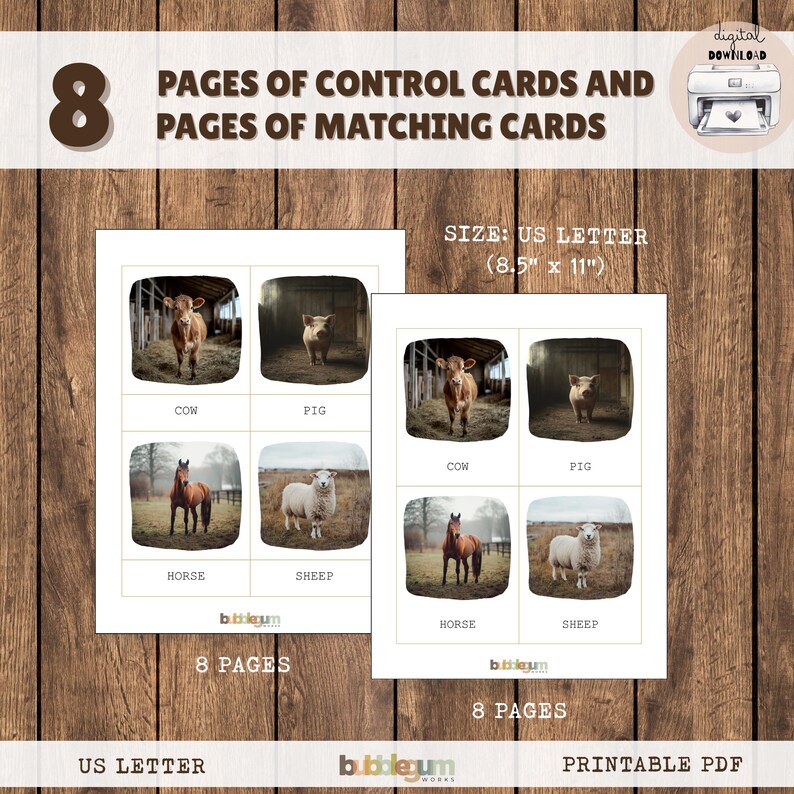 32 Farm Animals Flashcards | Montessori 3-part Cards | Real Pictures ...