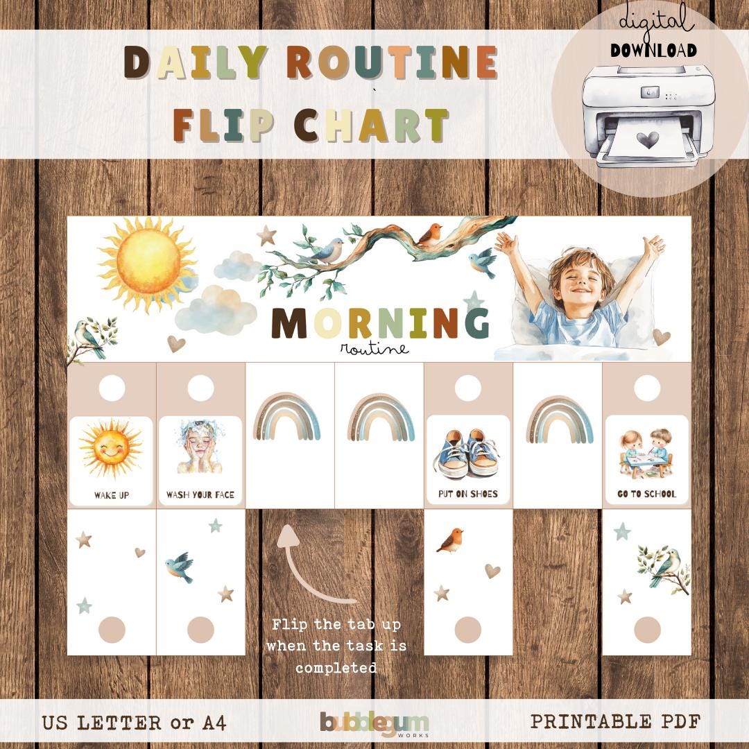 Kids Daily Routine Flip Chart: Visual Schedule & Task Cards (printable ...