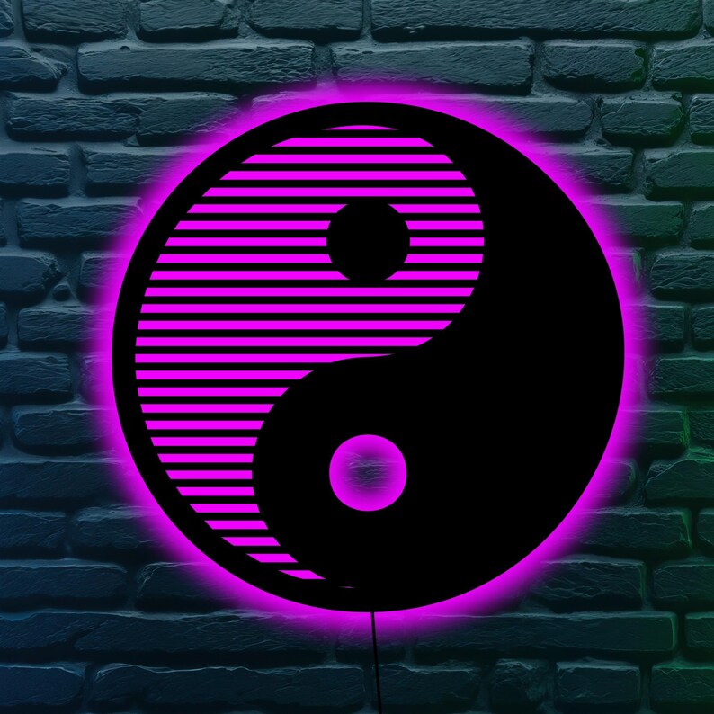 Personalized Yin Yang LED Name Sign: Custom MDF Wood Decor - Etsy