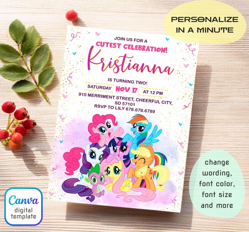 My Little Pony Birthday Invitation, Rainbow Dash, Pinkie Pie, Digital ...