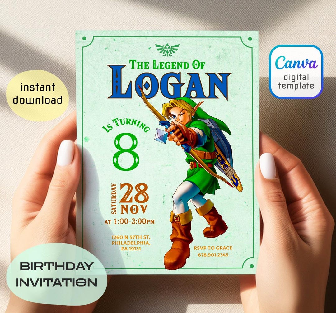 Video Gamer Invite, Legend of Zelda Birthday Invitation, Digital ...