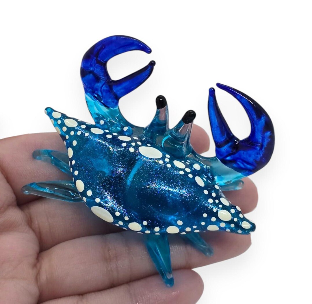 2.5" Long Blue Crab Figurine Miniature Blown Glass Crabs Crustacean ...