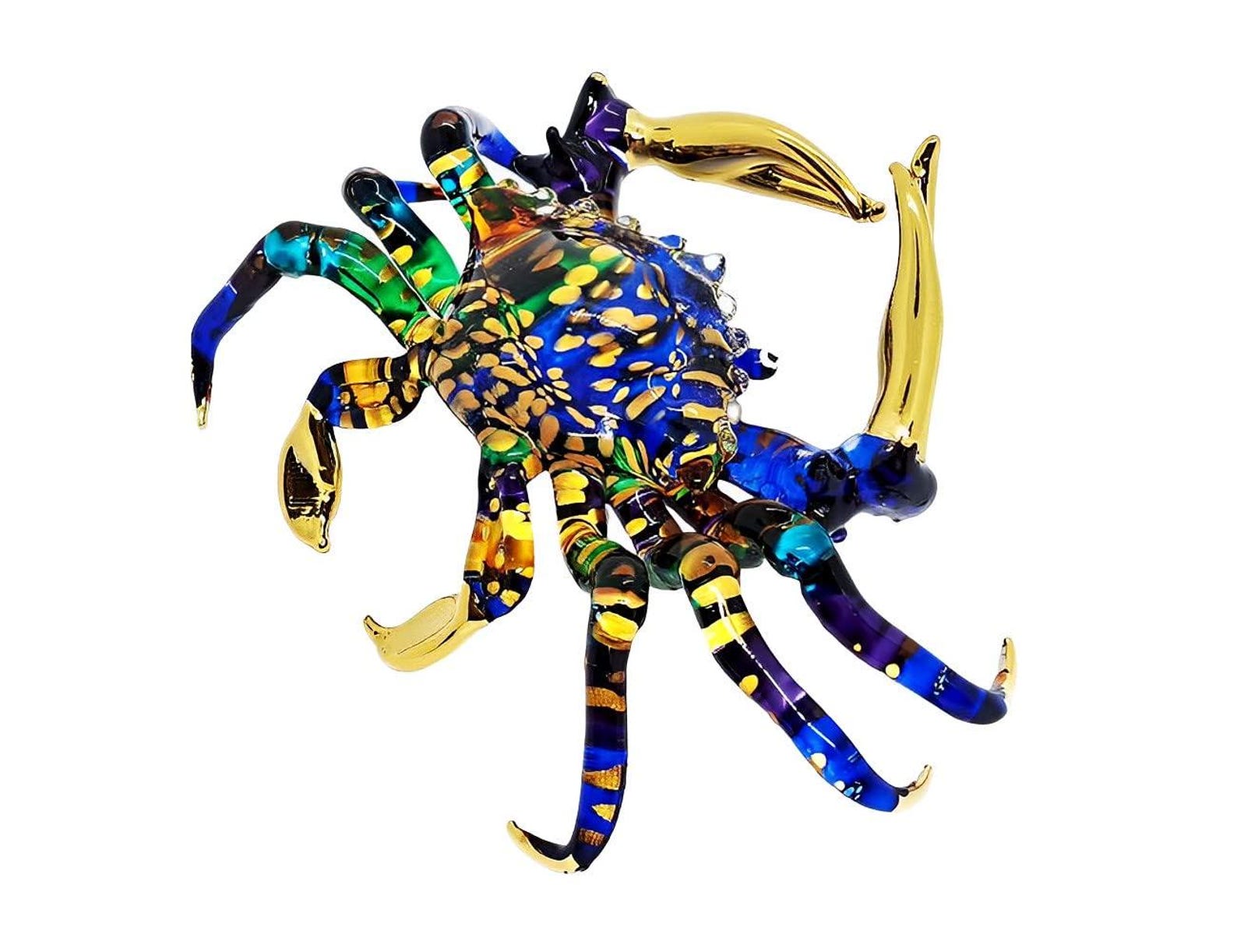 6"l Blue Green Crab Figurine Miniature Hand Blown Glass Crabs ...