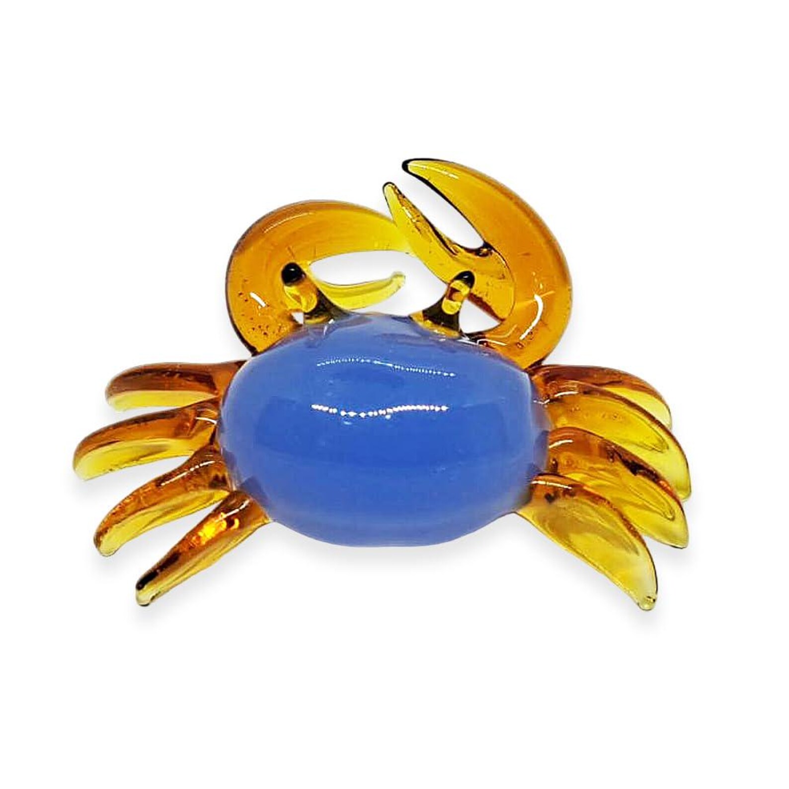 1.5"l Blue Brown Crab Figurine Miniature Blown Glass Crabs Crustacean ...