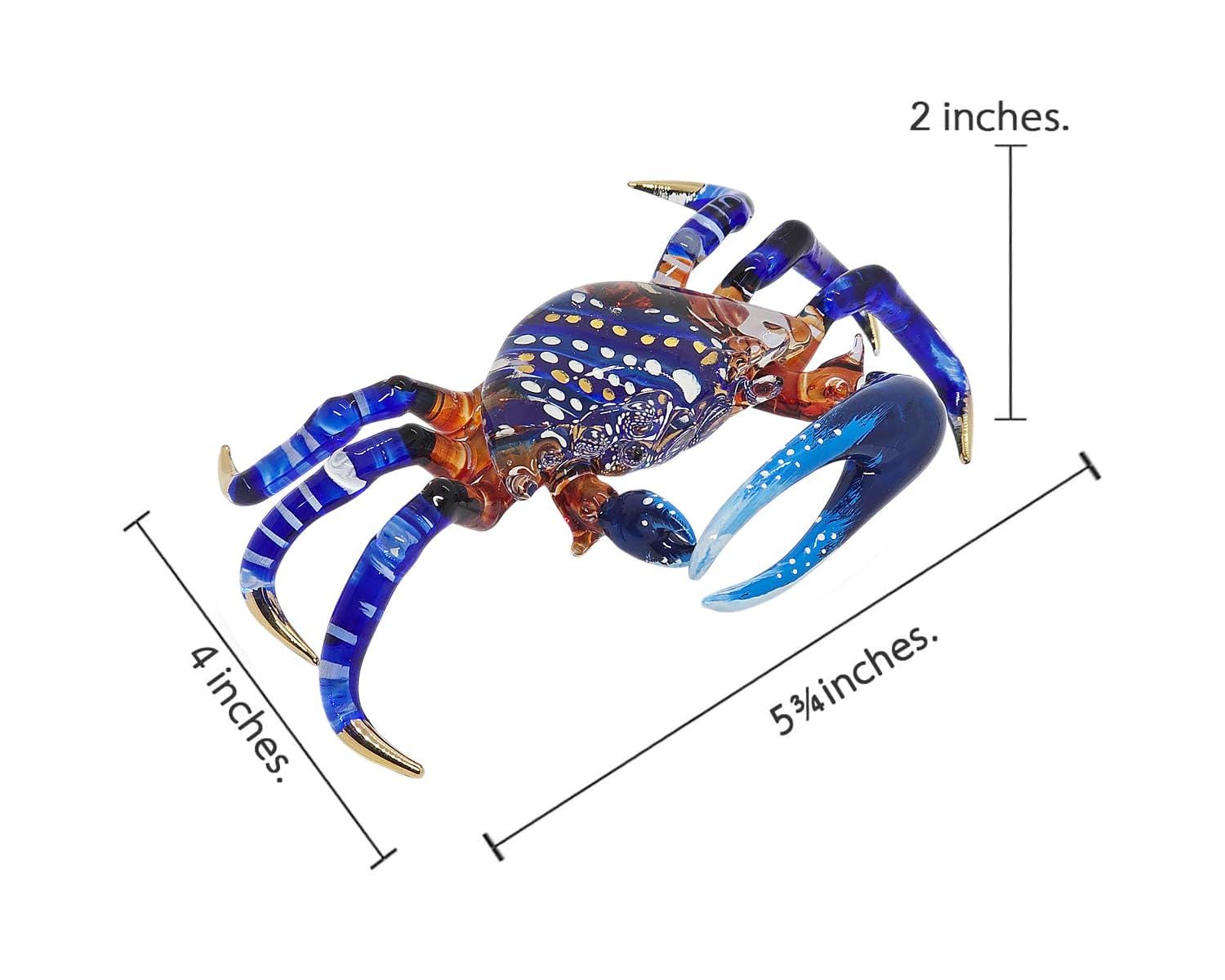 Small 5.75" L Blue Crab Figurine Miniature Blown Glass Crabs Crustacean ...