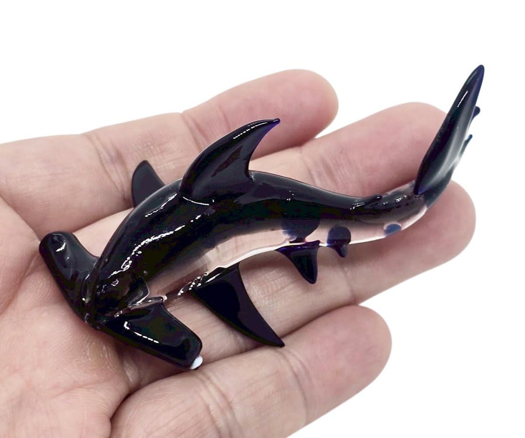 3" Long Black Clear Hammerhead Shark Figurine Miniature Hand Blown ...