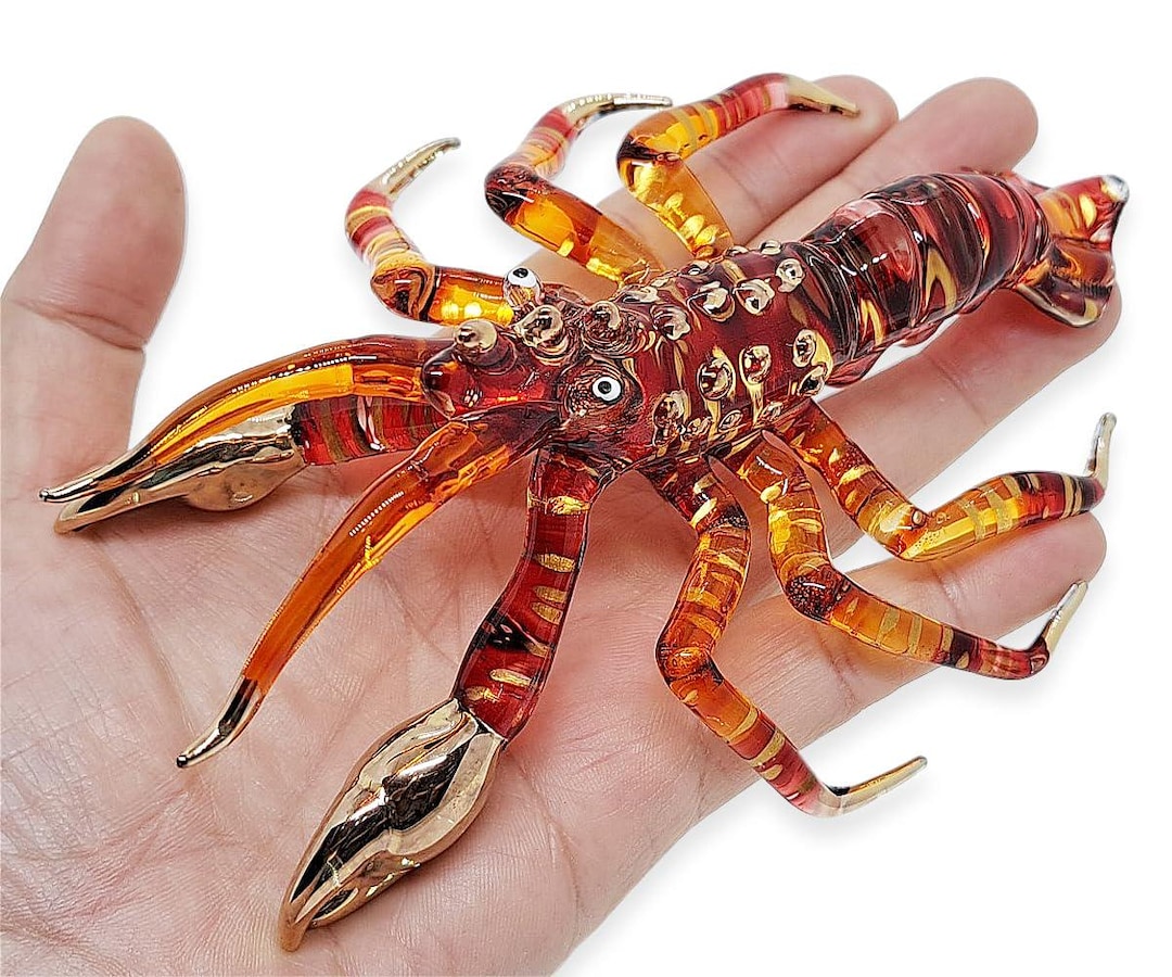 6" L Orange Gold Lobster Figurine Miniature Hand Blown Glass Shrimp ...