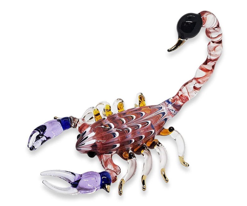 4" L Red Purple Scorpion Hand Blown Glass Bug Miniature Insect Figurine ...