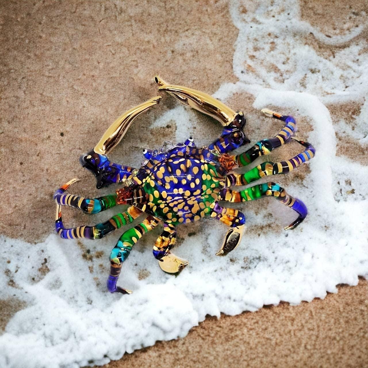 6"l Blue Green Crab Figurine Miniature Hand Blown Glass Crabs ...