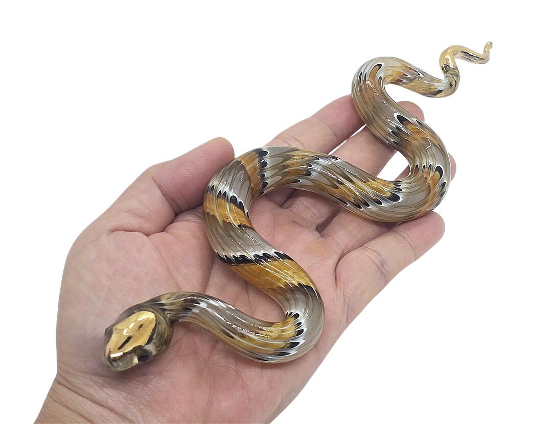 8" L Yellow Black Viper Slithering Snake Figurine Miniature Hand Blown ...