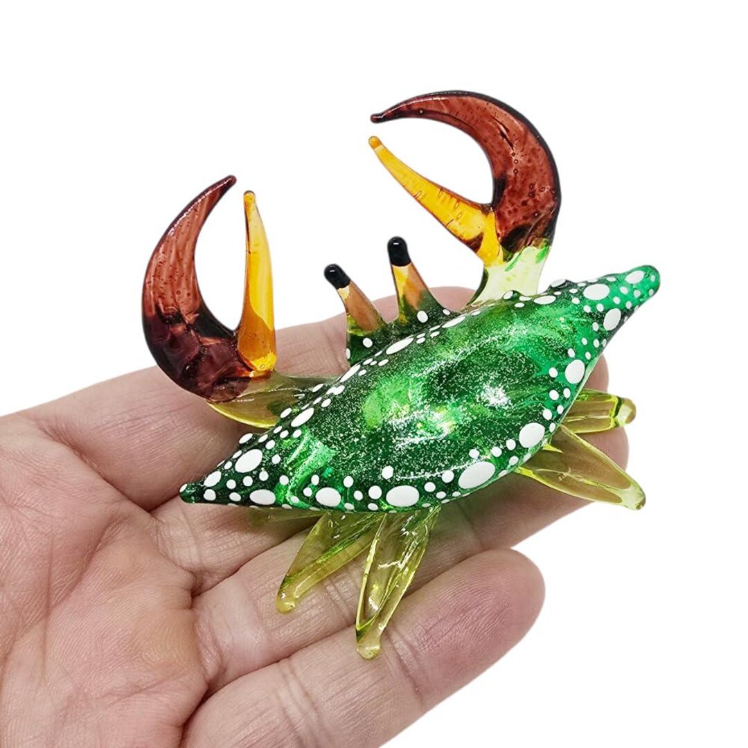 2.75"l Brown Green Crab Figurine Miniature Blown Glass Crabs Crustacean ...