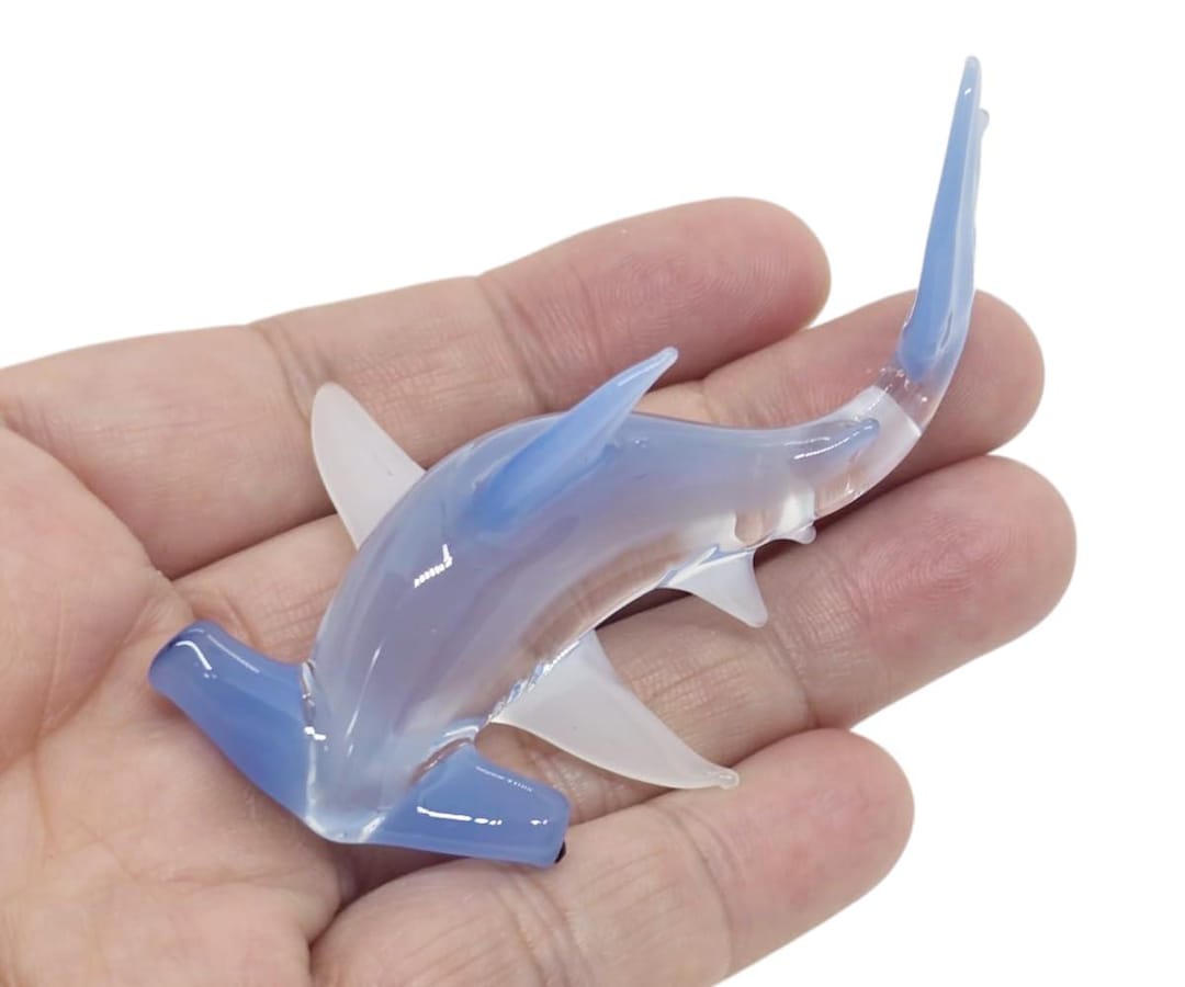 3"l Light Blue Hammerhead Shark Figurine Miniature Hand Blown Glass ...