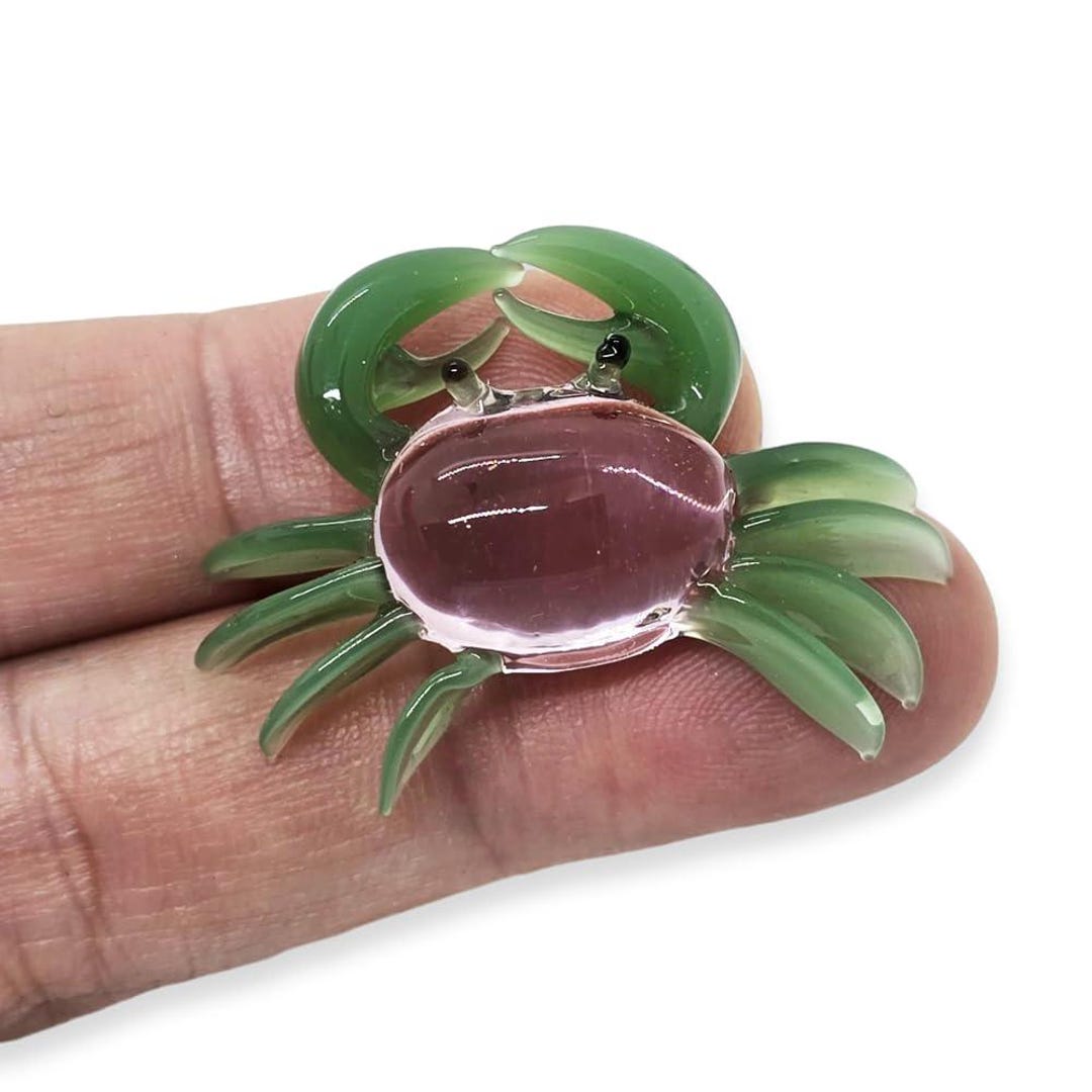 1.5"l Green Pink Crab Figurine Miniature Blown Glass Crabs Crustacean ...