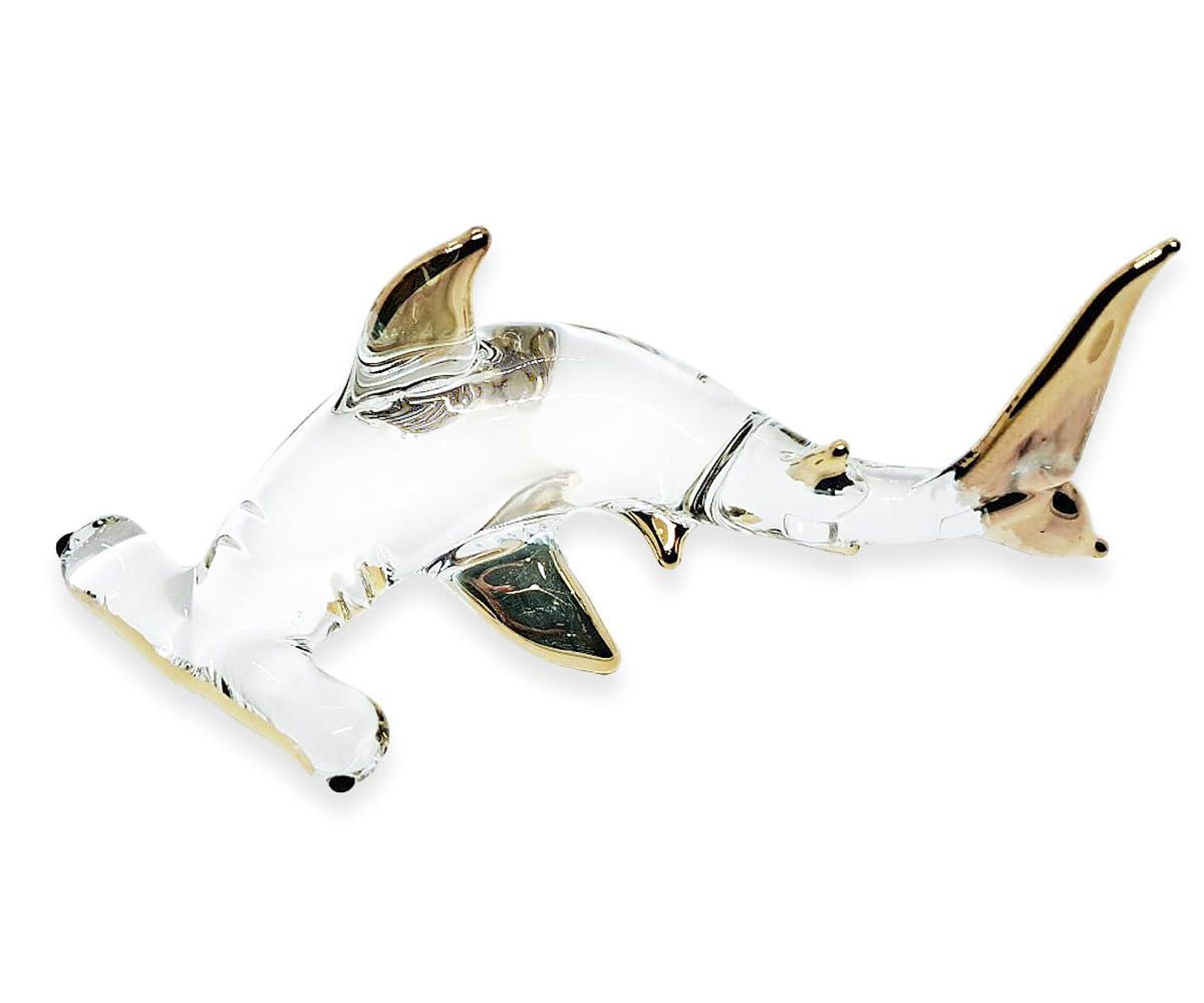 2.75" Long Clear Gold Hammerhead Shark Figurine Miniature Hand Blown ...