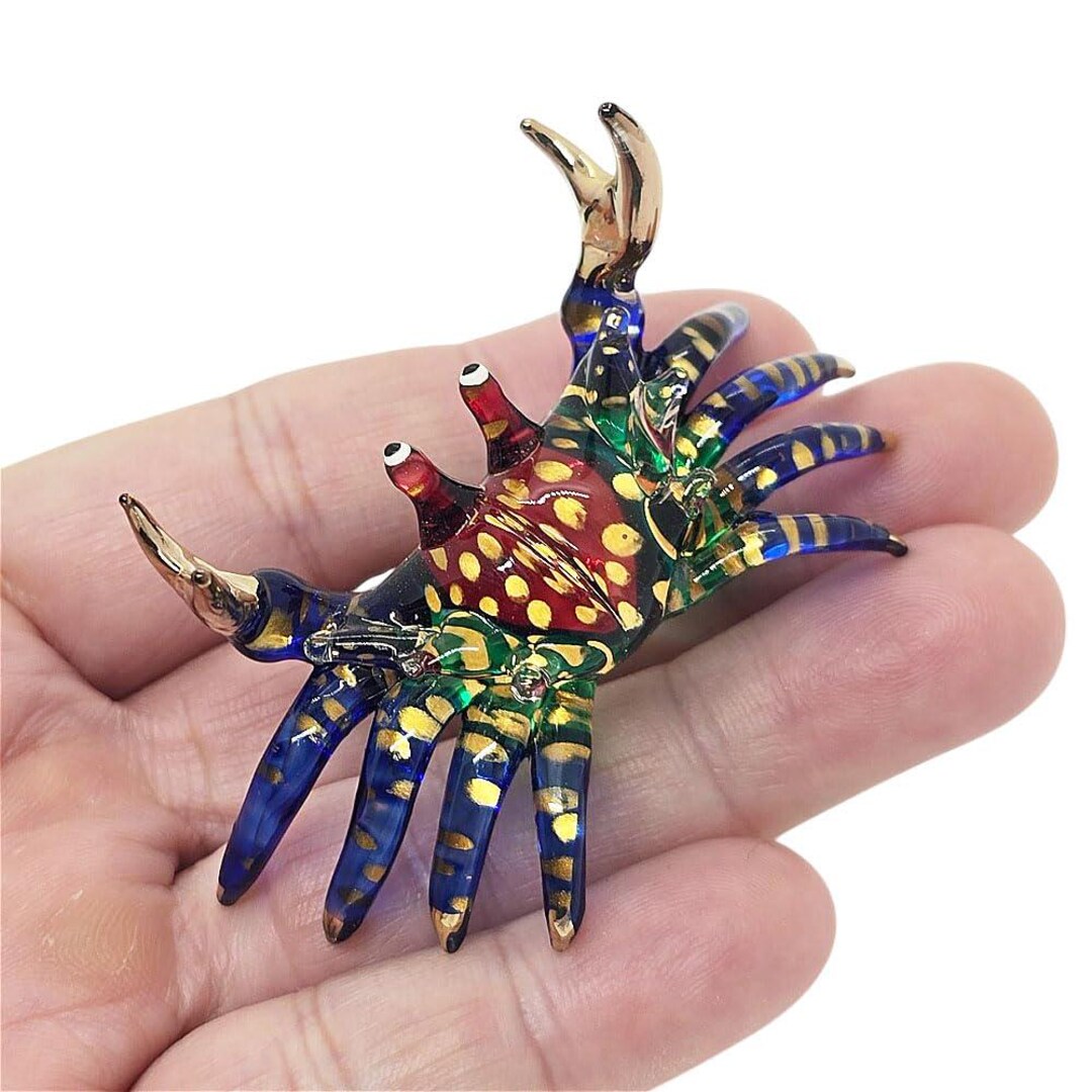 2"l Blue Green Crab Figurine Miniature Hand Blown Glass Crabs ...