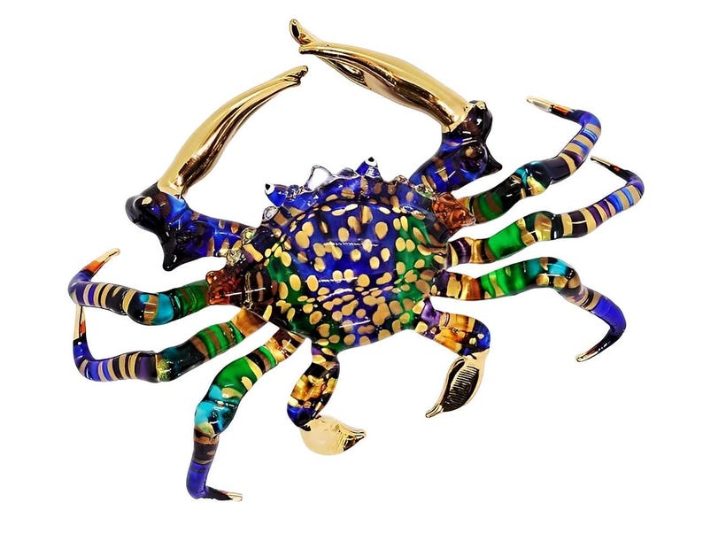 6"l Blue Green Crab Figurine Miniature Hand Blown Glass Crabs ...