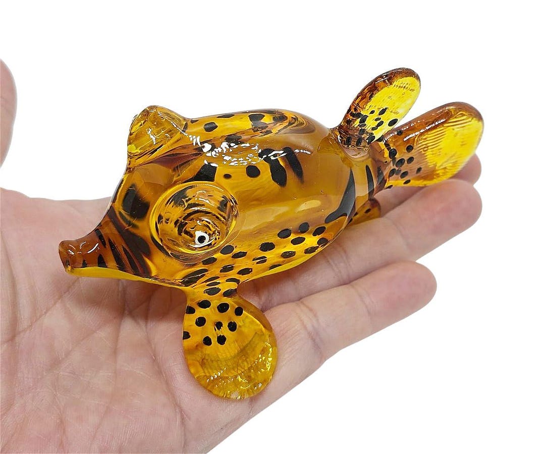 4" Long Yellow Puffer Sea Fish Figurine Blowfish Miniature Hand Blown ...