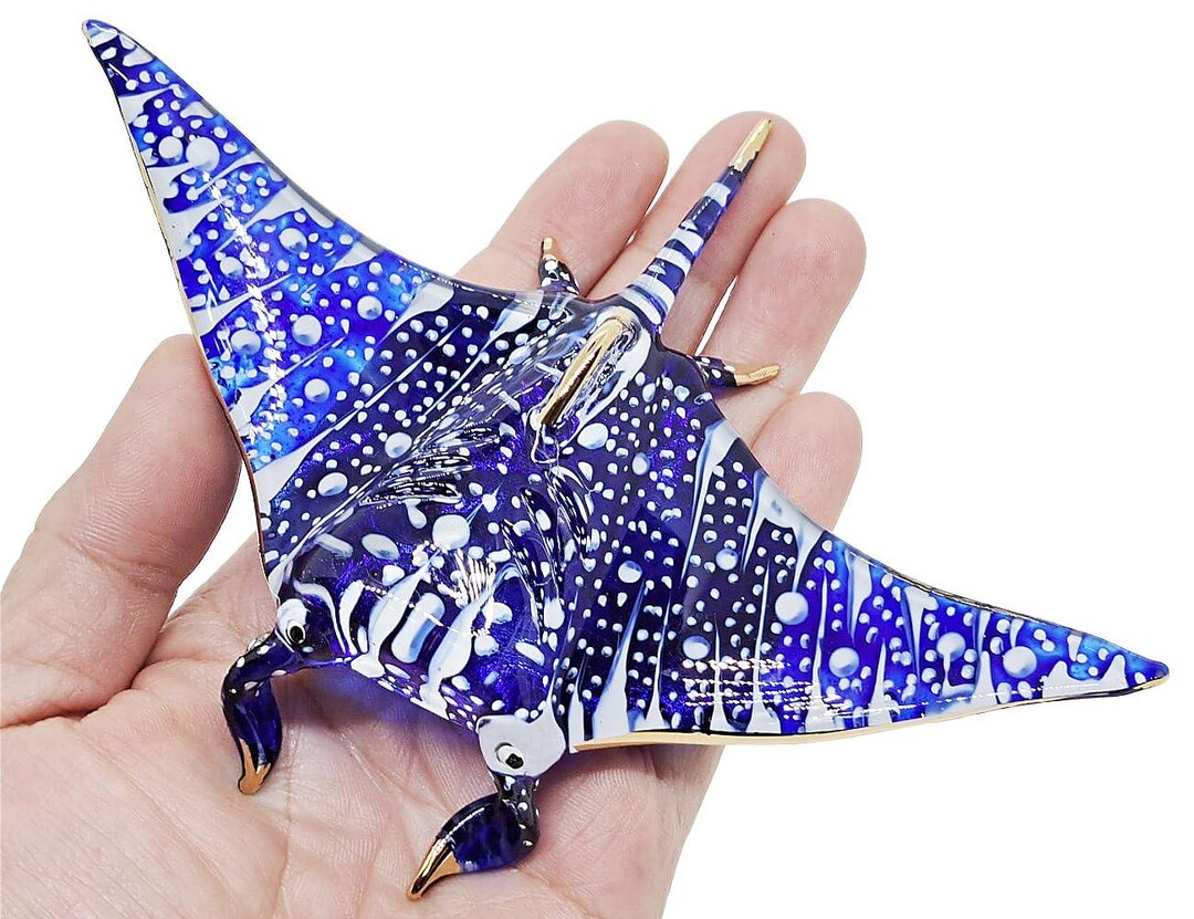 6" Blue Stingrays Figurine Miniature Blown Glass Marine Sea Life Ocean ...