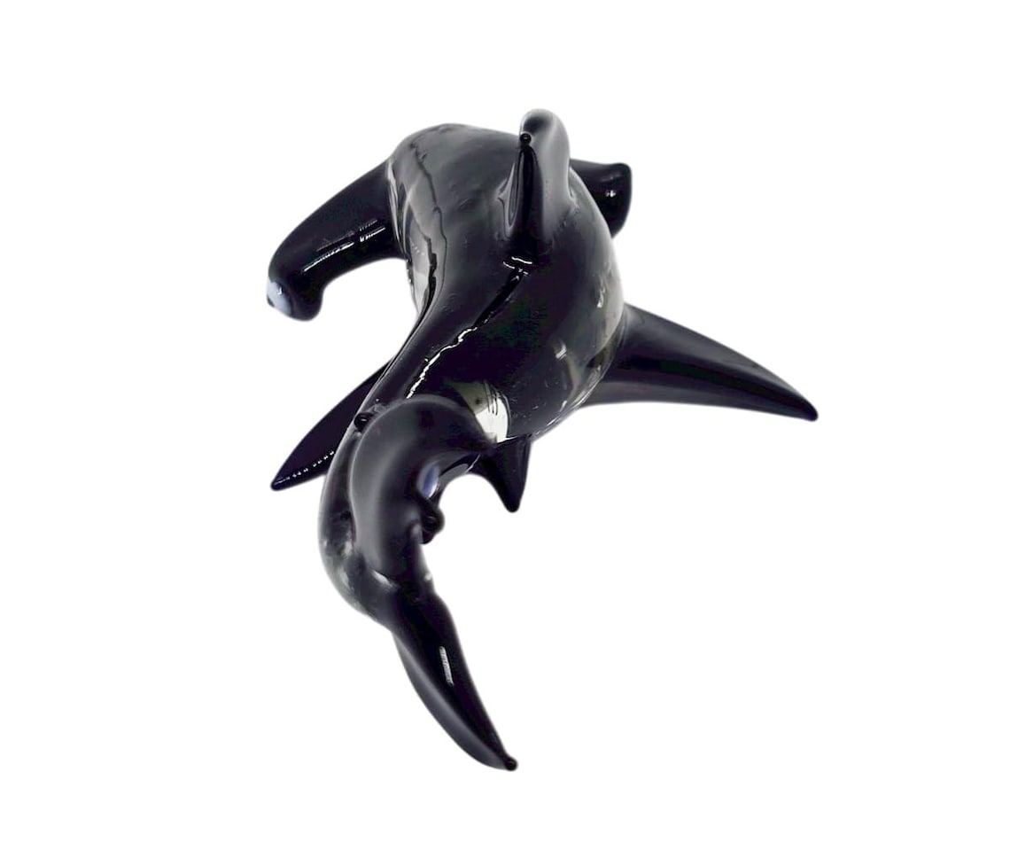 3" Long Black Clear Hammerhead Shark Figurine Miniature Hand Blown ...