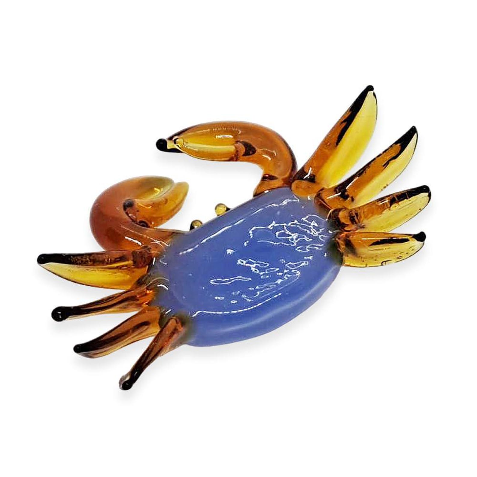 1.5"l Blue Brown Crab Figurine Miniature Blown Glass Crabs Crustacean ...