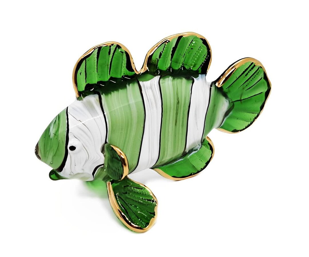 4"l Green Clownfish Figurine Miniature Blown Glass Fish Aquatic Animals ...