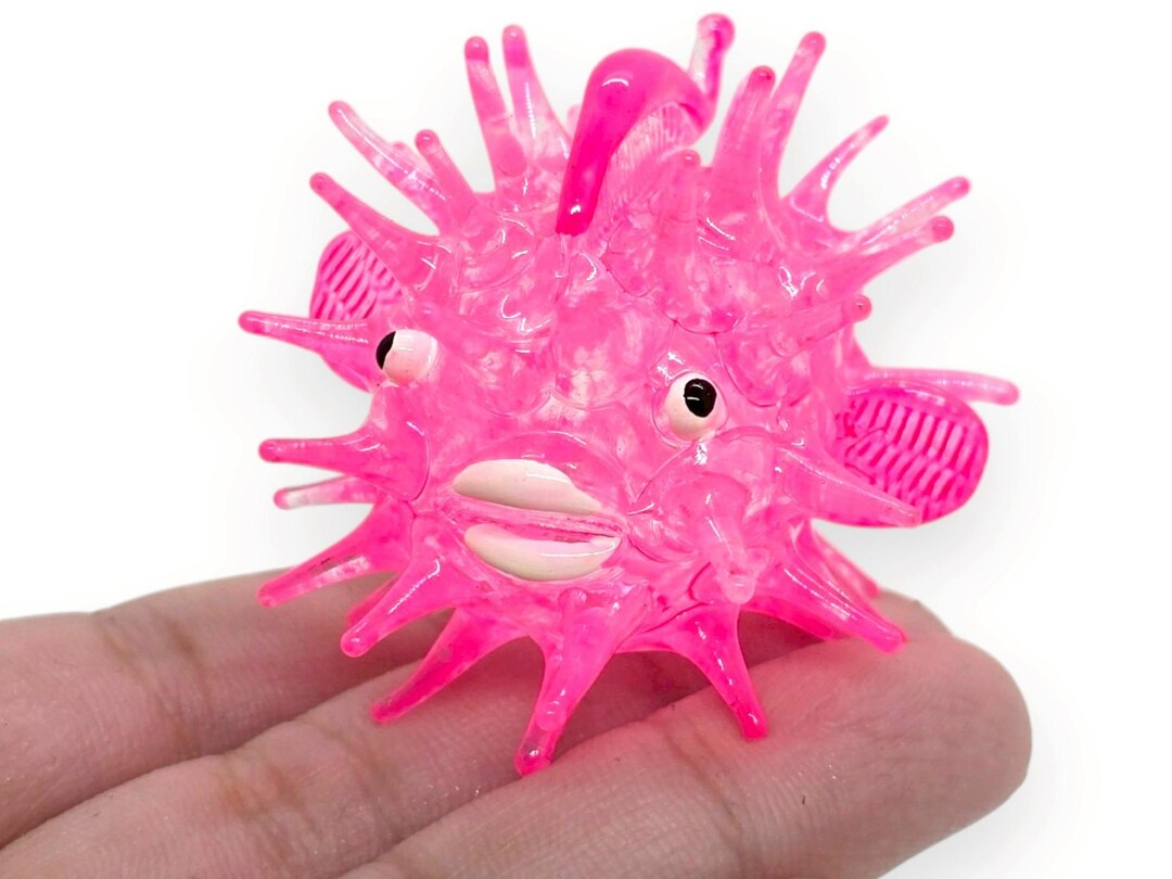 2"diameter Pink Puffer Sea Fish Figurine Blowfish Miniature Hand Blown ...