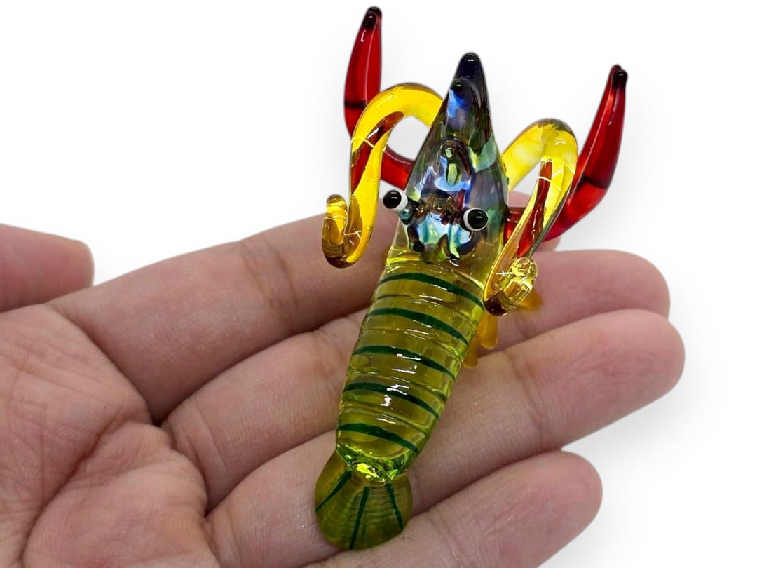 2"l Yellow Lobster Figurine Crayfish Miniature Hand Blown Glass Shrimp ...