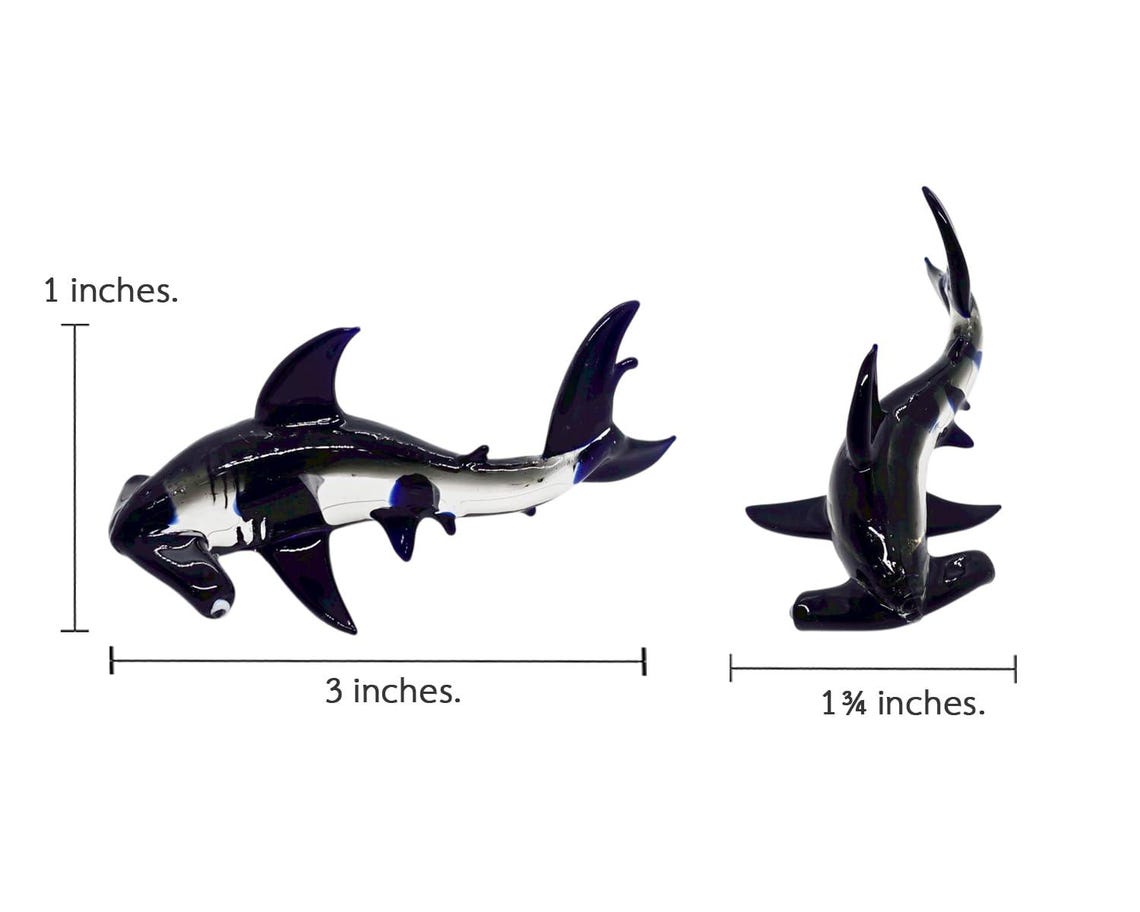 3" Long Black Clear Hammerhead Shark Figurine Miniature Hand Blown ...