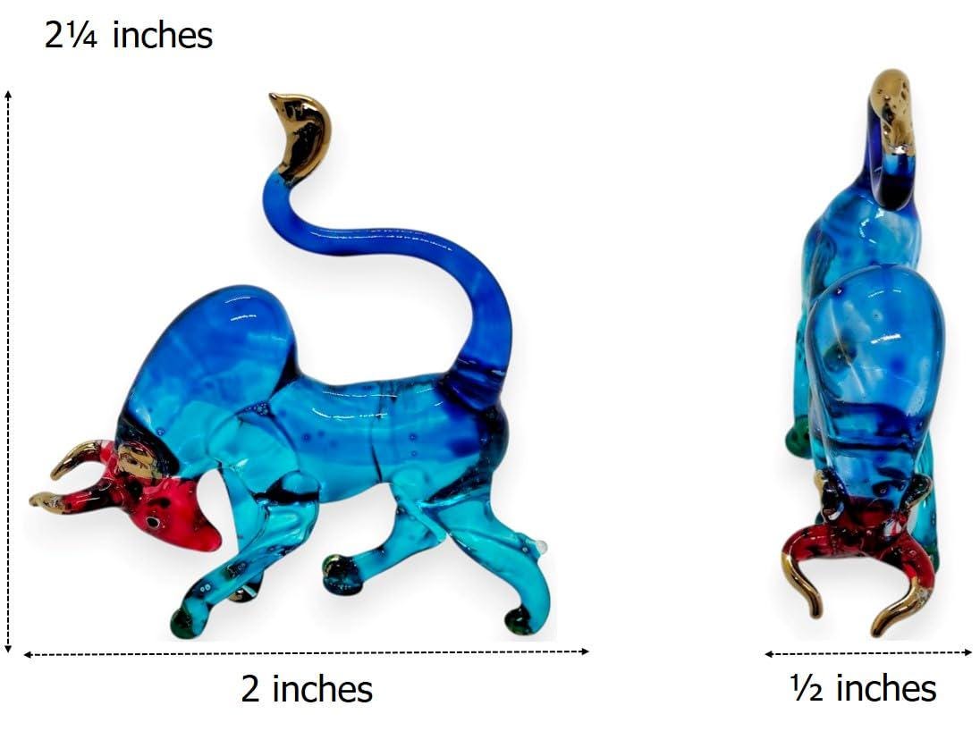 Tiny 2" L Blue Bull Figurines Cow Miniature Blown Glass Bulls Figures ...