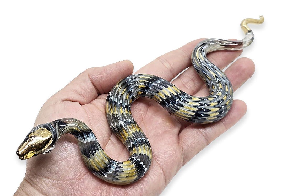 8"long Brown Black Viper Slithering Snake Figurine Miniature Hand Blown ...