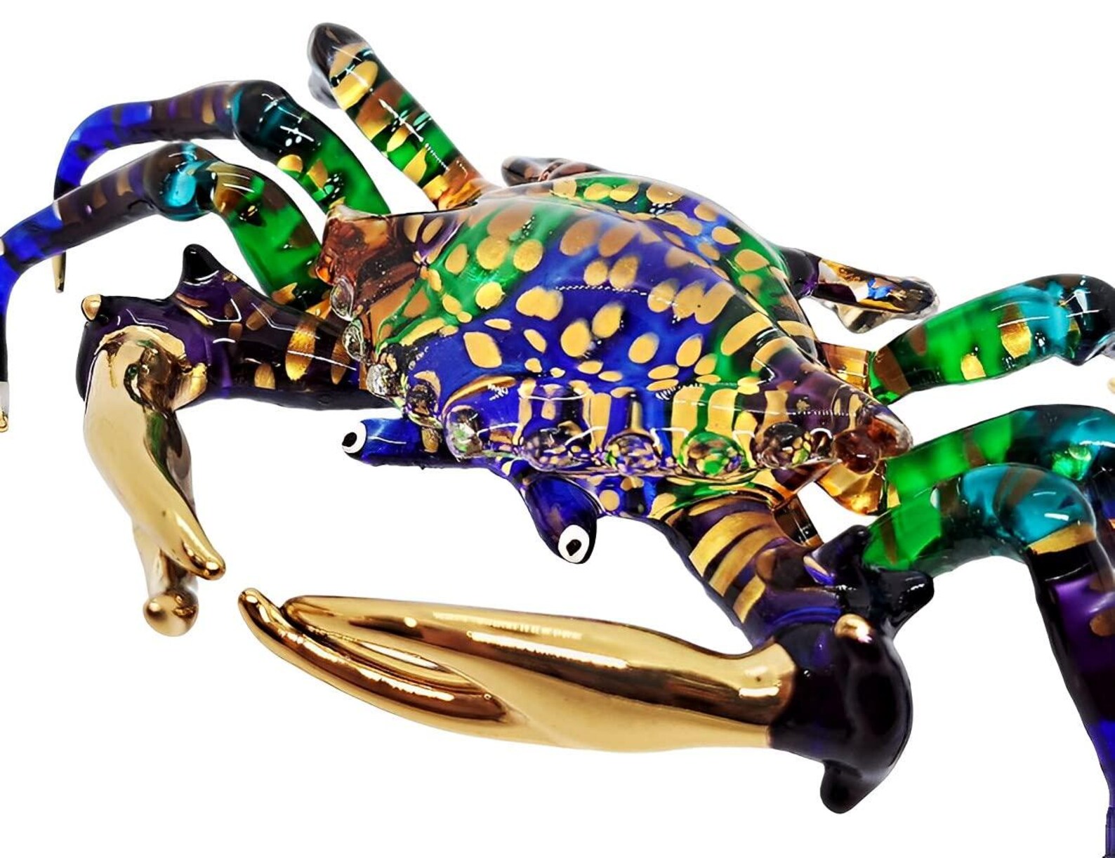 6"l Blue Green Crab Figurine Miniature Hand Blown Glass Crabs ...