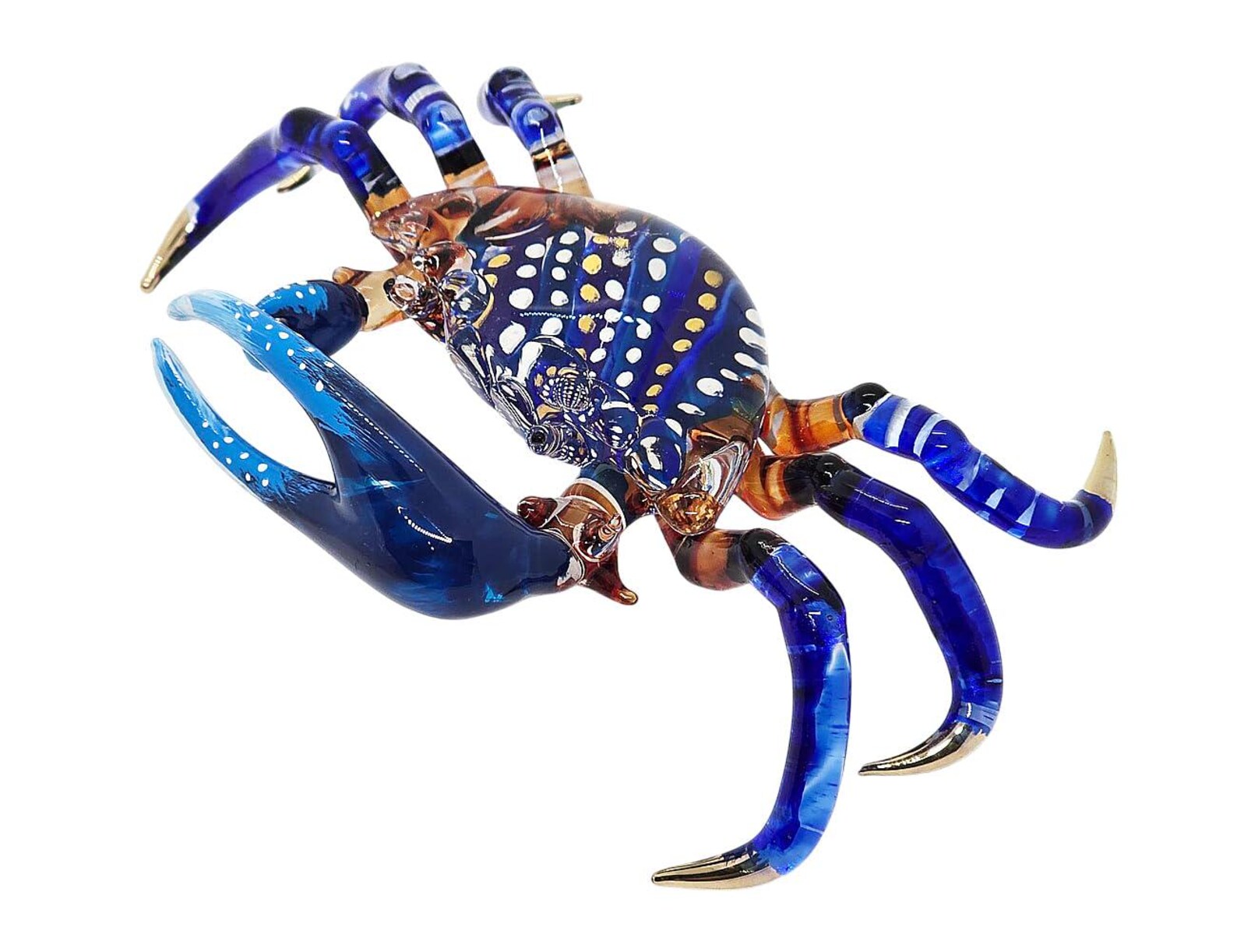 Small 5.75" L Blue Crab Figurine Miniature Blown Glass Crabs Crustacean ...