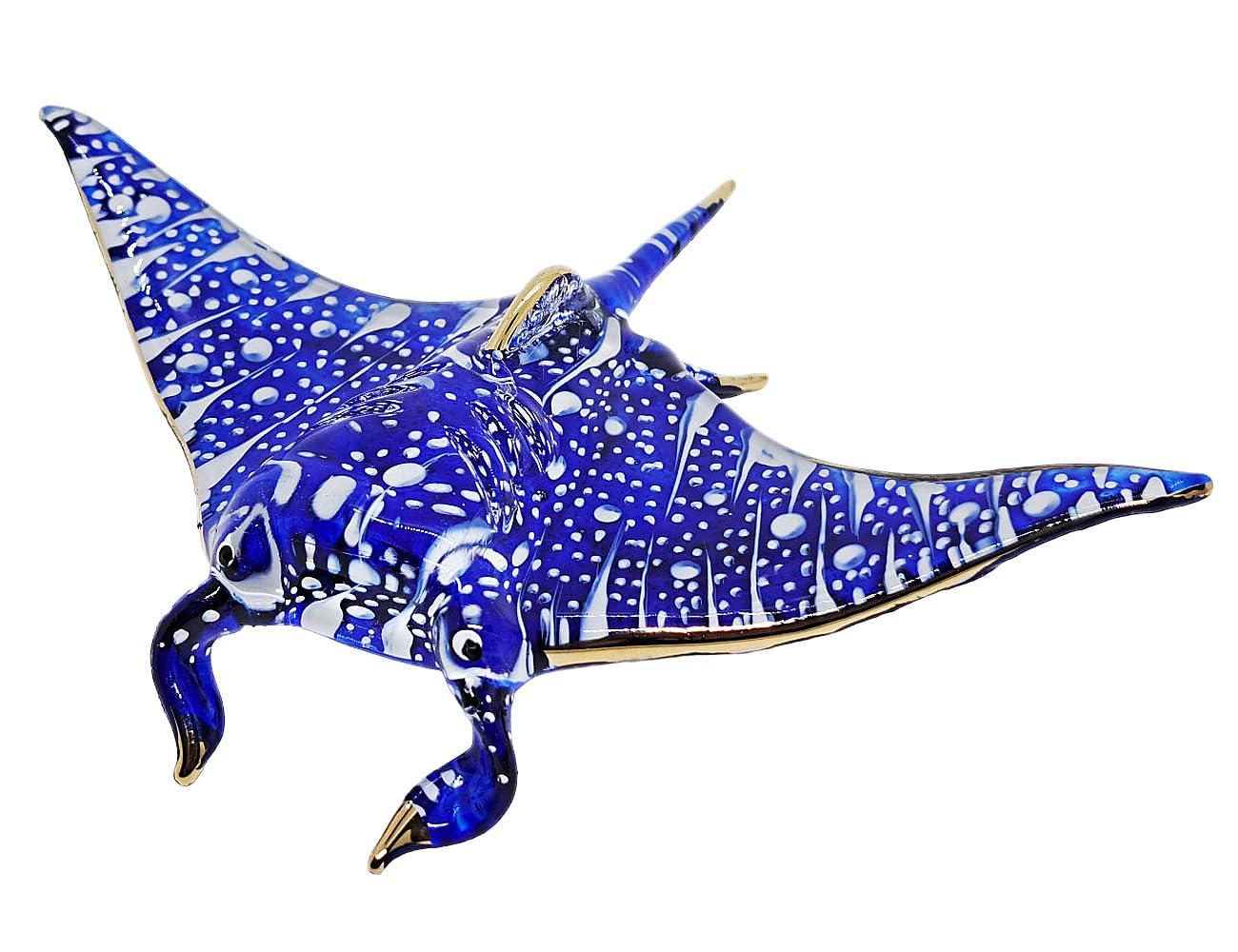 6" Blue Stingrays Figurine Miniature Blown Glass Marine Sea Life Ocean ...