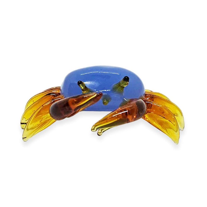 1.5"l Blue Brown Crab Figurine Miniature Blown Glass Crabs Crustacean ...