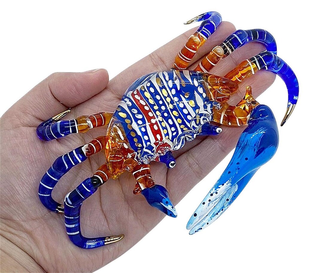 Small 5" Long Crab Figurine Miniature Blown Glass Crabs Crustacean ...