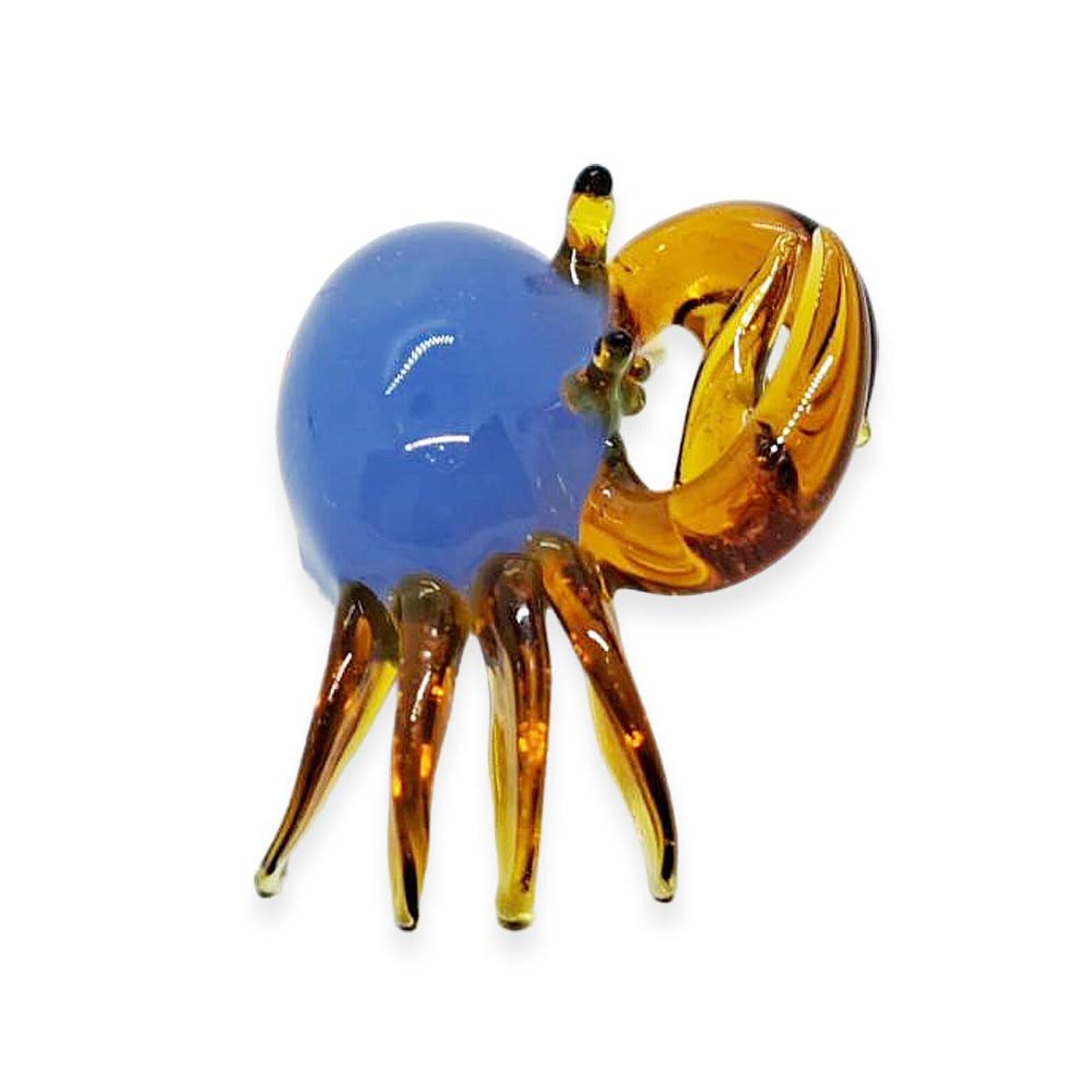 1.5"l Blue Brown Crab Figurine Miniature Blown Glass Crabs Crustacean ...