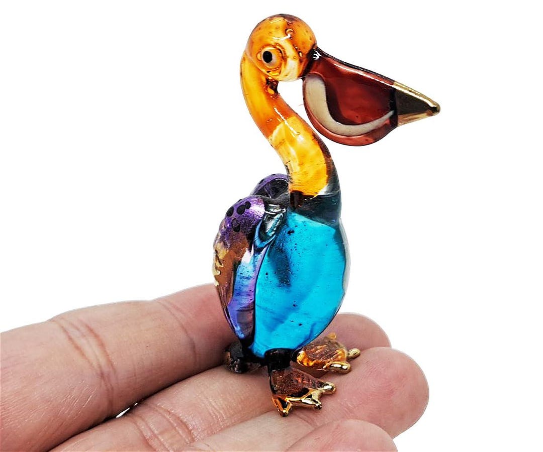 2.25" Tall Blue Pelican Figurine Bird Miniature Hand Blown Glass ...