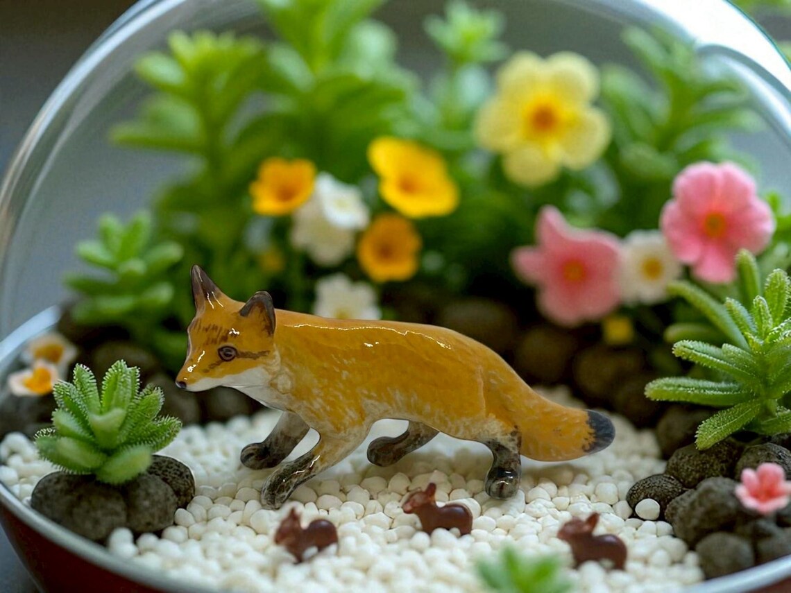 Tiny 3" L Red Fox Figurine Wolf Miniature Jackal Wild Dog Ceramic ...