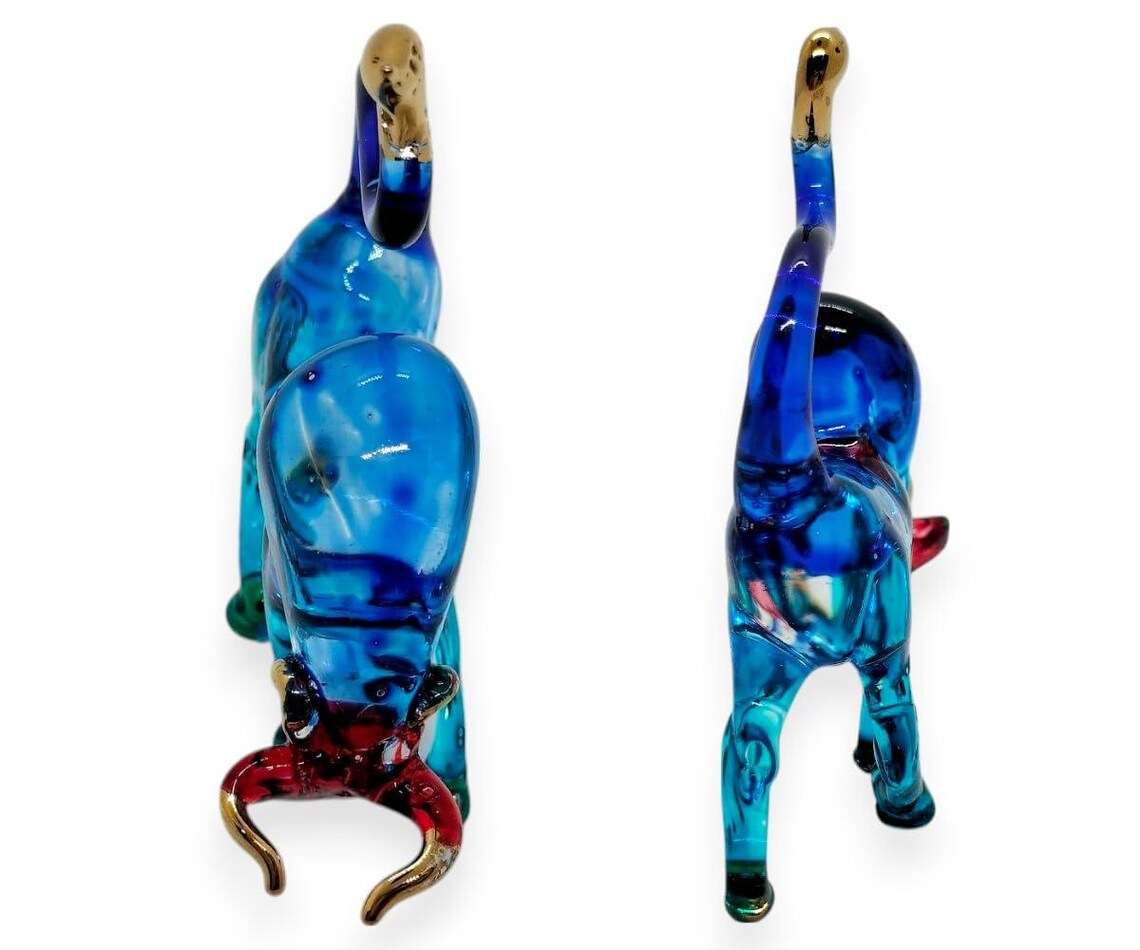 Tiny 2" L Blue Bull Figurines Cow Miniature Blown Glass Bulls Figures ...