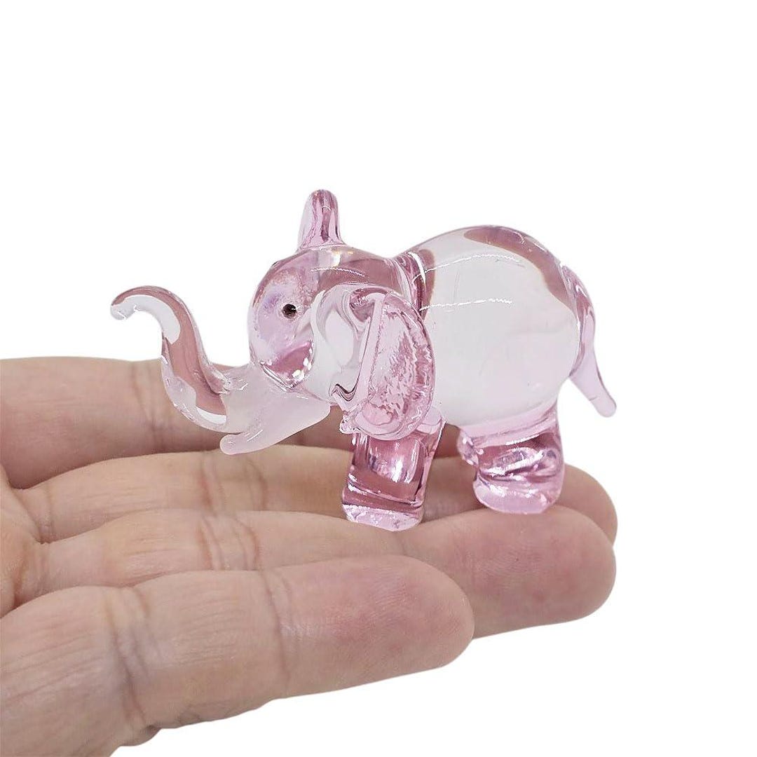 2.25" L Pink Clear Elephant Figurine Hand Blown Glass Elephants Crystal ...