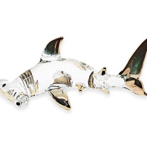 2.75" Long Clear Gold Hammerhead Shark Figurine Miniature Hand Blown ...