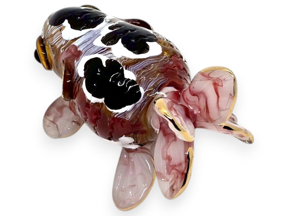 3"l Black Red White Ranchu Lionhead Goldfish Figurine Miniature Hand ...