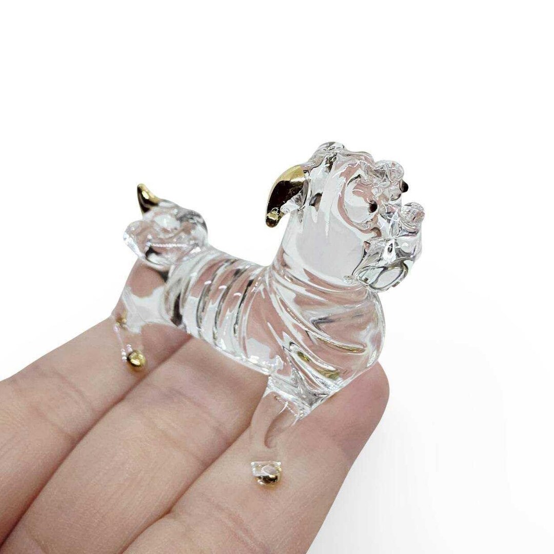 Tiny 2"long Clear Gold Pug Figurines Miniature Dog Hand Blown Glass ...
