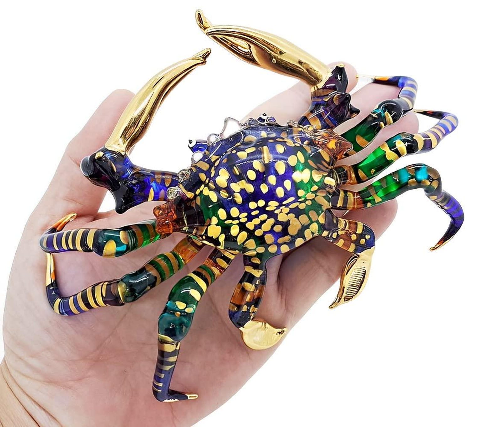 6"l Blue Green Crab Figurine Miniature Hand Blown Glass Crabs ...