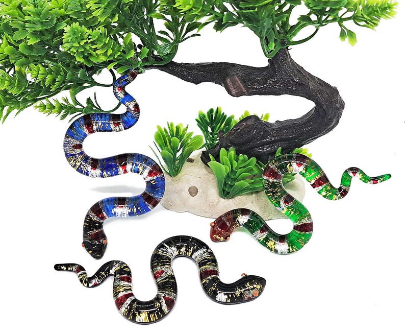 4"long Black Boa Viper Slithering Snake Figurine Miniature Hand Blown ...