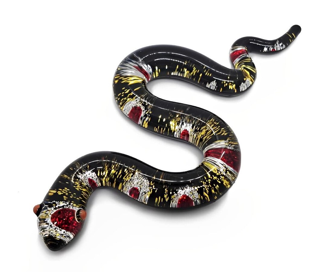 4"long Black Boa Viper Slithering Snake Figurine Miniature Hand Blown ...