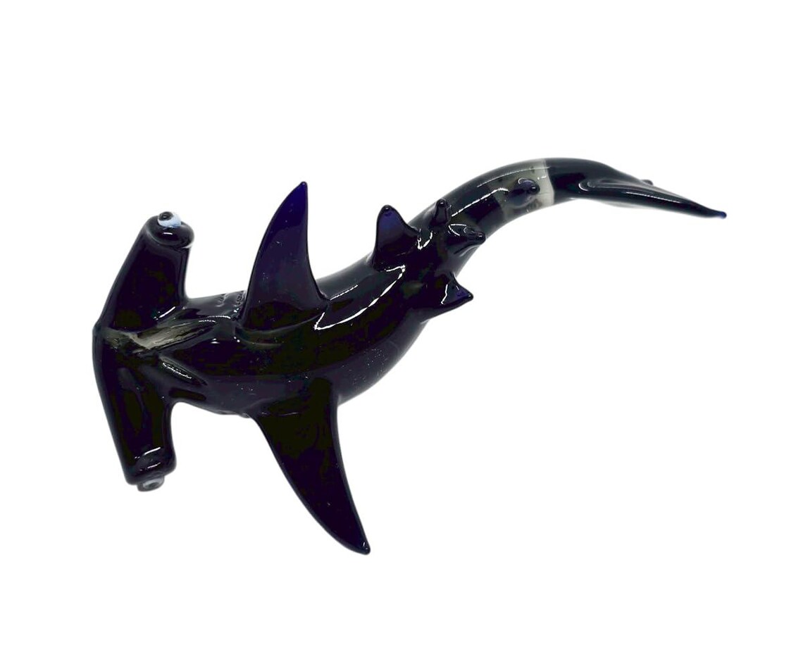 3" Long Black Clear Hammerhead Shark Figurine Miniature Hand Blown ...